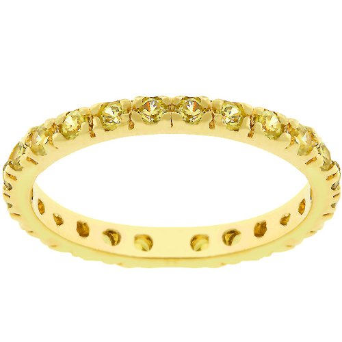 Kate Bissett 18k Gold Plated Eternity Ring with Channel Set Yellow Cubic Zirconia Size 7