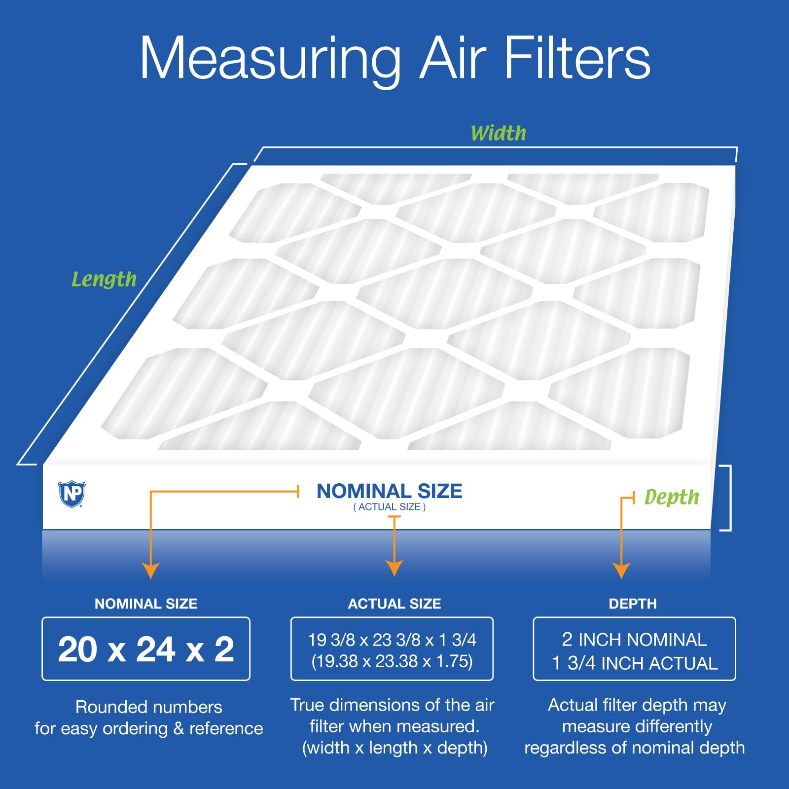 Nordic Pure 20x24x2 (19 3/8 x 23 3/8 x 1 3/4) Pleated MERV 12 Air Filters 3 Pack