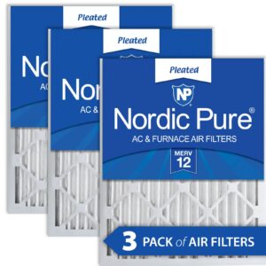 nordic pure 16x25x2 (15 1/2 x 24 1/2 x 1 3/4) pleated merv 12 air filters 3 pack