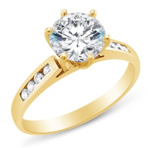 size 7 - solid 14k yellow gold classic traditional round brilliant cut solitaire cz cubic zirconia engagement ring 1.25ct.