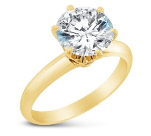 size 7 - solid 14k yellow gold classic traditional round brilliant cut solitaire cz cubic zirconia engagement ring 1.0ct.