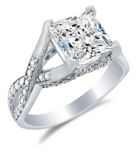 size 7.5 - solid 14k white gold princess cut solitaire with round side stones cz cubic zirconia engagement ring 2.5ct.