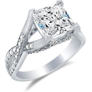 Size 7.5 - Solid 14k White Gold Princess Cut Solitaire with Round Side Stones CZ Cubic Zirconia Engagement Ring 2.5ct.