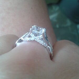 Size 7.5 - Solid 14k White Gold Princess Cut Solitaire with Round Side Stones CZ Cubic Zirconia Engagement Ring 2.5ct.