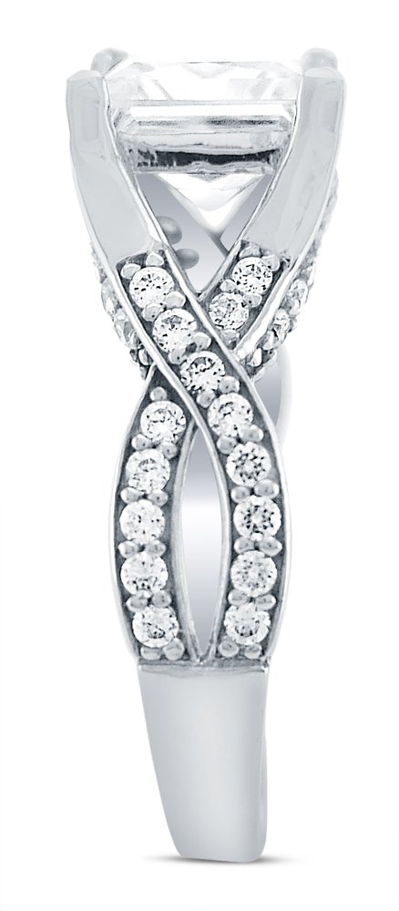 Size 7.5 - Solid 14k White Gold Princess Cut Solitaire with Round Side Stones CZ Cubic Zirconia Engagement Ring 2.5ct.