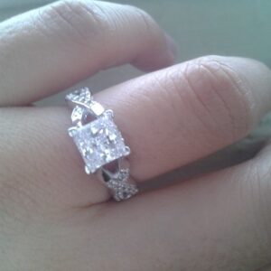 Size 7.5 - Solid 14k White Gold Princess Cut Solitaire with Round Side Stones CZ Cubic Zirconia Engagement Ring 2.5ct.