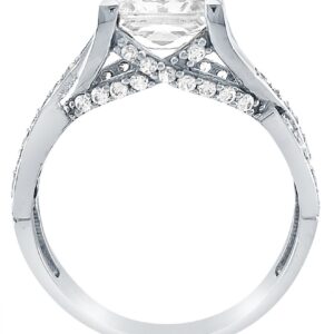 Size 7.5 - Solid 14k White Gold Princess Cut Solitaire with Round Side Stones CZ Cubic Zirconia Engagement Ring 2.5ct.