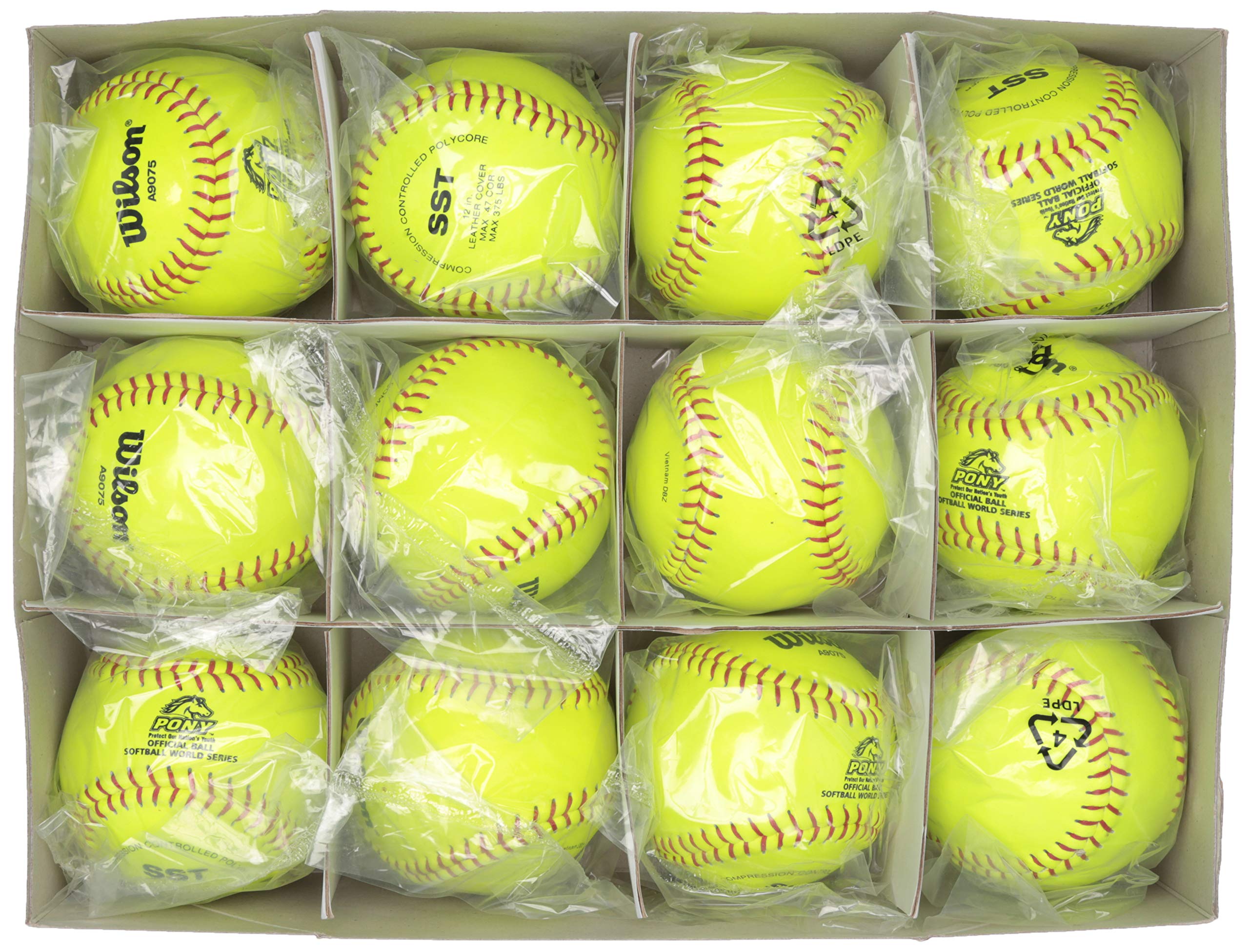 Wilson Sporting Goods A9075 Pony League Softball (12-Pack), Optic Yellow, 11-Inch (WTA9275BSST)