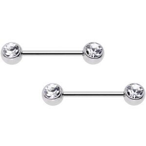 body candy steel clear accent double front ball barbell nipple ring set of 2 14 gauge 5/8"