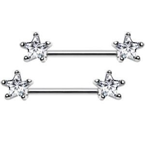 body candy stainless steel clear accent star barbell nipple ring set 14 gauge 9/16"