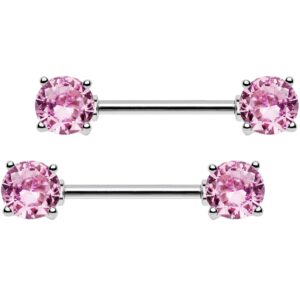 body candy stainless steel pink accent barbell nipple ring set 14 gauge 9/16"