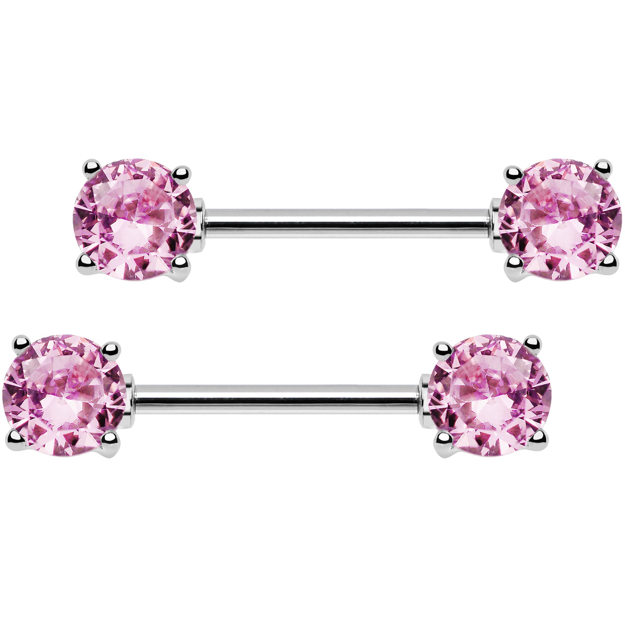 Body Candy Stainless Steel Pink Accent Barbell Nipple Ring Set 14 Gauge 9/16"