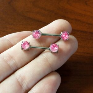 Body Candy Stainless Steel Pink Accent Barbell Nipple Ring Set 14 Gauge 9/16"