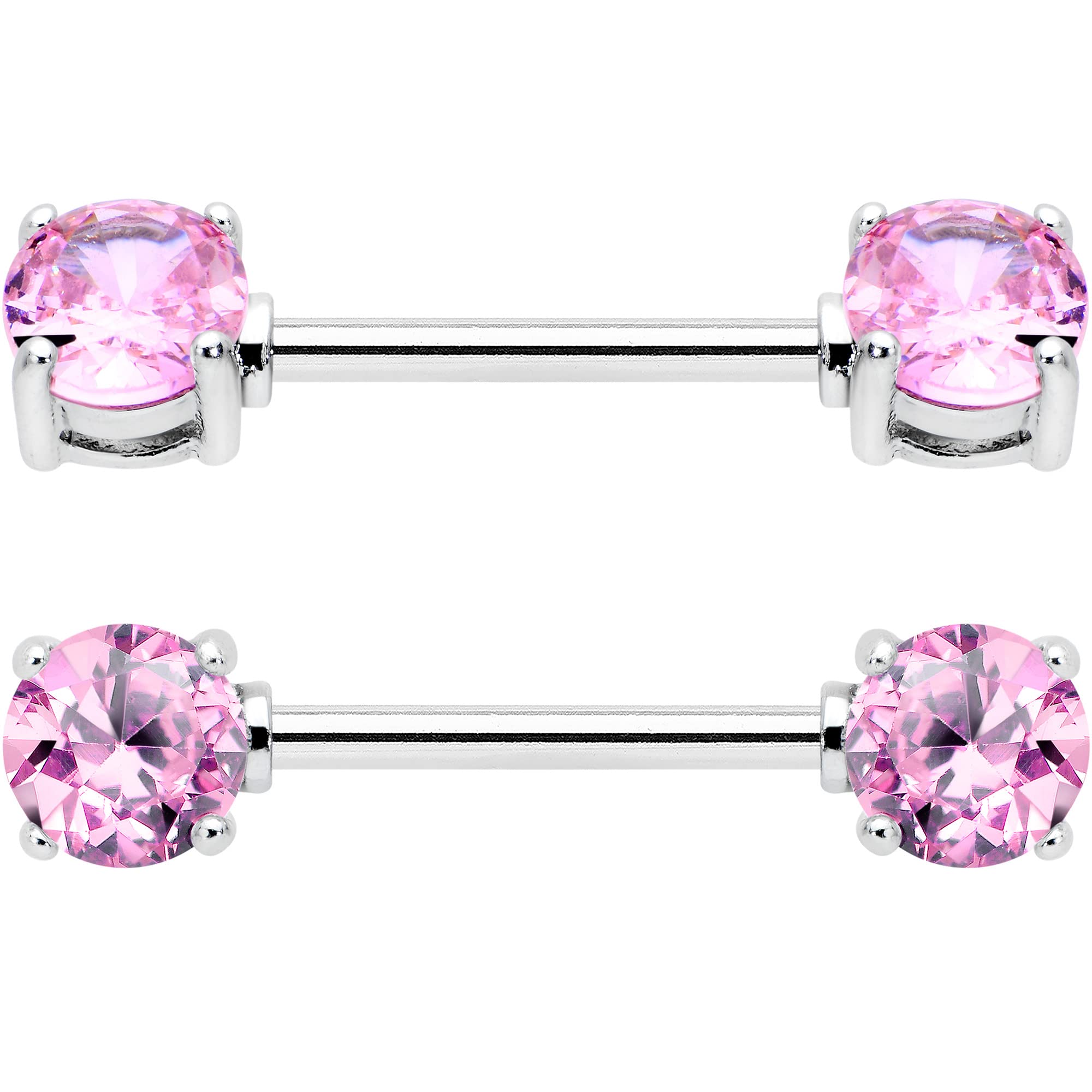 Body Candy Stainless Steel Pink Accent Barbell Nipple Ring Set 14 Gauge 9/16"