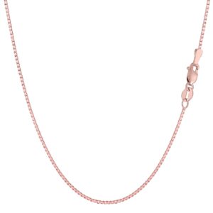 jewelry affairs 14k rose solid real gold mirror box chain necklace, 0.8mm, 24"