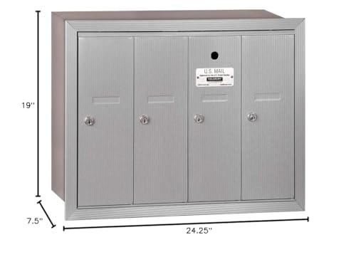 Salsbury Industries 3504ARU Recessed Mounted Vertical Mailbox with 4 Doors and USPS Access, Aluminum