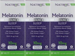 natrol advanced sleep melatonin tablets, maximum strength 10 mg 60 ea (pack of 3)