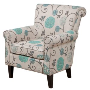 christopher knight home roseville blue floral accent lounge chair, decorative club chair, wood, in blue flower and vines pattern