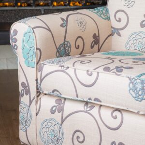 Christopher Knight Home Roseville Blue Floral Accent Lounge Chair, Decorative Club Chair, Wood, in Blue Flower and Vines Pattern