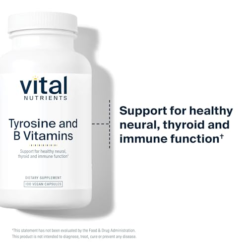 Vital Nutrients - Tyrosine and B-Vitamins - Complex Thyroid and Nerve Support Formula - Adrenal Support - 100 Vegetarian Capsules per Bottle