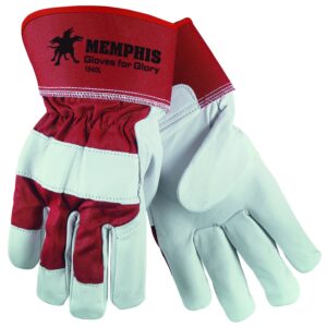 mcr safety 1940l gloves for glory grain goatskin leather palm gloves with 2-1/2-inch rubberized safety cuff, red/white, large, 1-pair