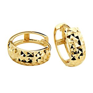 14k yellow gold 5mm thickness multifaceted hoop huggies earrings (15 x 15 mm)