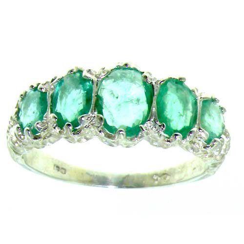 LetsBuyGold 925 Sterling Silver Real Genuine Emerald Womens Anniversary Ring - Size 8