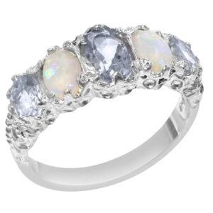 letsbuygold 925 sterling silver real genuine aquamarine and opal womens promise ring - size 9