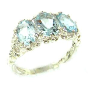 letsbuygold 925 sterling silver real genuine aquamarine womens band ring - size 7