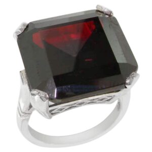 solid sterling silver huge heavy square octagon cut synthetic garnet ring - size 12 - sizes 5 to 12 available