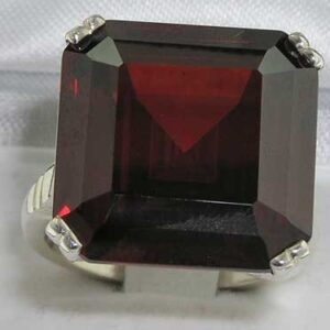 Solid Sterling Silver Huge Heavy Square Octagon cut Synthetic Garnet Ring - Size 12 - Sizes 5 to 12 Available