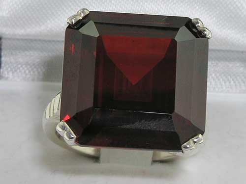 Solid Sterling Silver Huge Heavy Square Octagon cut Synthetic Garnet Ring - Size 12 - Sizes 5 to 12 Available