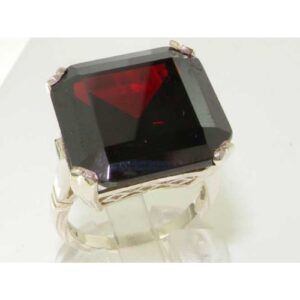 Solid Sterling Silver Huge Heavy Square Octagon cut Synthetic Garnet Ring - Size 12 - Sizes 5 to 12 Available