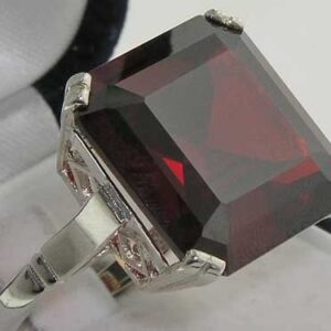 Solid Sterling Silver Huge Heavy Square Octagon cut Synthetic Garnet Ring - Size 12 - Sizes 5 to 12 Available