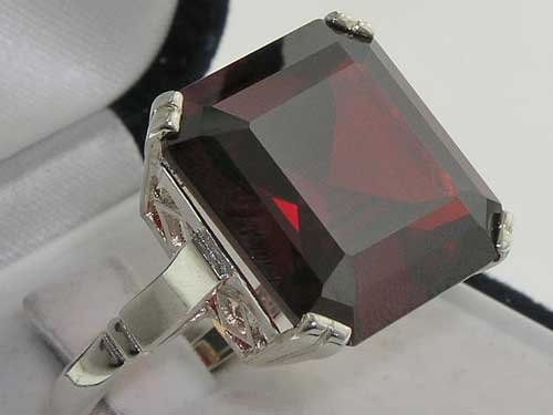 Solid Sterling Silver Huge Heavy Square Octagon cut Synthetic Garnet Ring - Size 12 - Sizes 5 to 12 Available