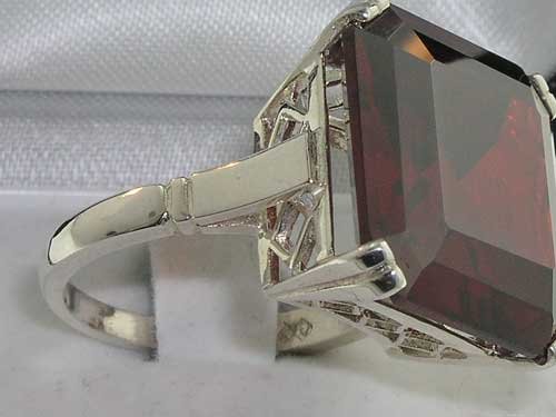 Solid Sterling Silver Huge Heavy Square Octagon cut Synthetic Garnet Ring - Size 12 - Sizes 5 to 12 Available