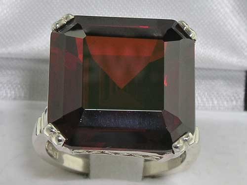 Solid Sterling Silver Huge Heavy Square Octagon cut Synthetic Garnet Ring - Size 12 - Sizes 5 to 12 Available