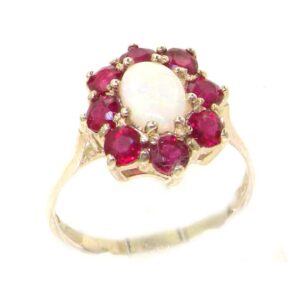 letsbuygold 925 sterling silver real genuine opal and ruby womens cluster engagement ring - size 6