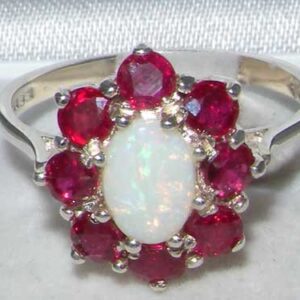 LetsBuyGold 925 Sterling Silver Real Genuine Opal and Ruby Womens Band Ring - Size 10