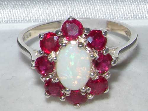 LetsBuyGold 925 Sterling Silver Real Genuine Opal and Ruby Womens Band Ring - Size 10