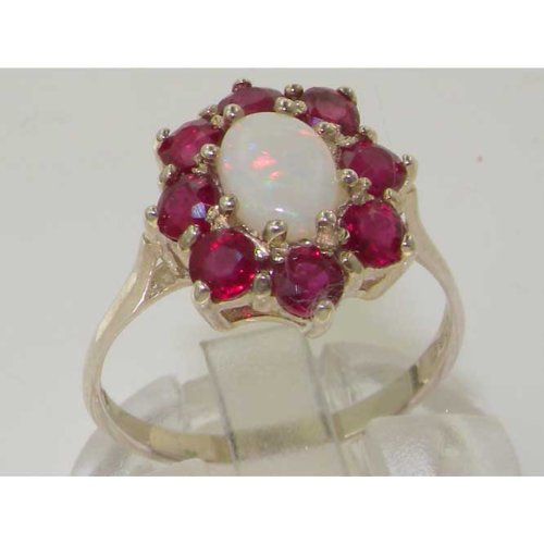 LetsBuyGold 925 Sterling Silver Real Genuine Opal and Ruby Womens Band Ring - Size 10