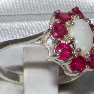 LetsBuyGold 925 Sterling Silver Real Genuine Opal and Ruby Womens Band Ring - Size 10