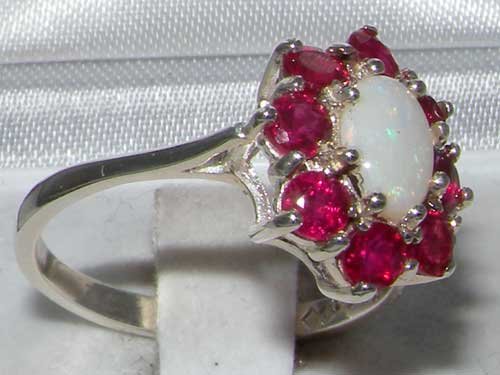 LetsBuyGold 925 Sterling Silver Real Genuine Opal and Ruby Womens Band Ring - Size 10