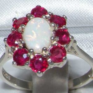 LetsBuyGold 925 Sterling Silver Real Genuine Opal and Ruby Womens Band Ring - Size 10