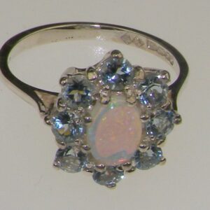 LetsBuyGold 925 Sterling Silver Real Genuine Opal and Aquamarine Womens Cluster Engagement Ring - Size 6