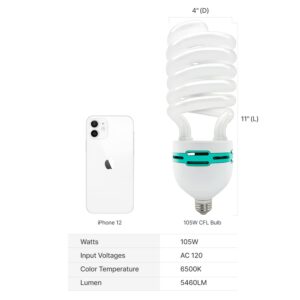 LimoStudio 2 Packs of Photography Fluorescent Full Spectrum Bulb, 105 Watt, 6500 Kelvin Daylight Neutral Tone, Energy Saving CFL Bulb, Photo Video Studio, LMS121