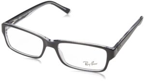 ray-ban rx5169 rectangular prescription eyeglass frames, black on transparent/demo lens, 52 mm