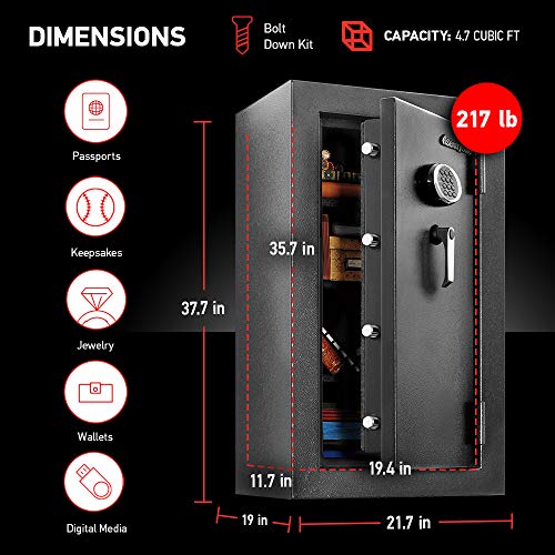 SentrySafe Fireproof and Waterproof XX-Large Steel Floor Safe with Digital Keypad Lock, Large Gun Safe for Home, 4.71 Cubic Feet, 37.7 x 21.7 x 19.0 Inches, EF4738E