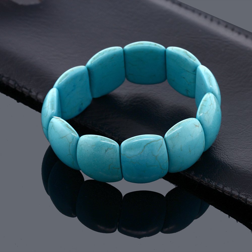 Gem Stone King 7.5 Inch Simulated Turquoise Howlite Beads Stretch Bangle Bracelet For Women 20MM