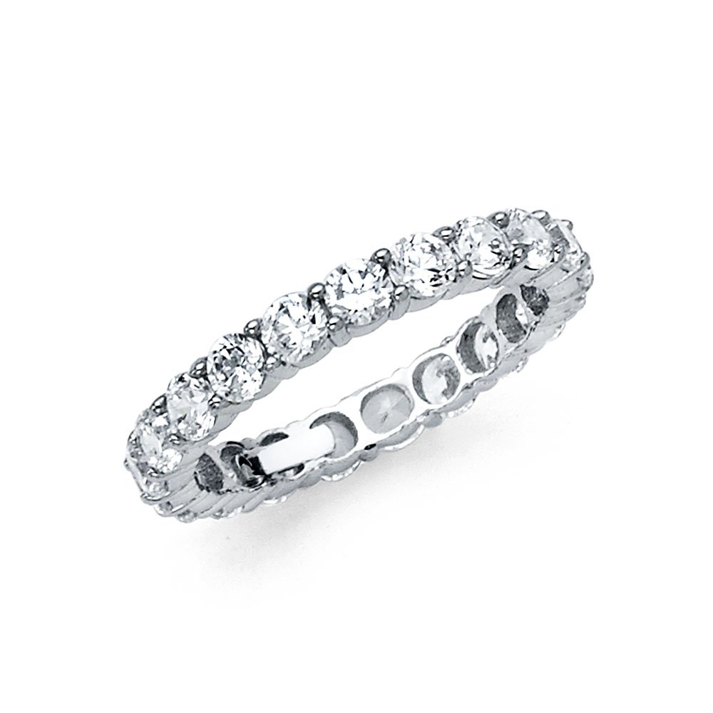 14k White Gold 3mm Wedding Eternity Band - Size 6